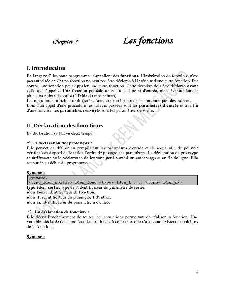 Chapitre 7 Les Fonctions | PDF | Pointeur (programmation) | Variable (informatique)