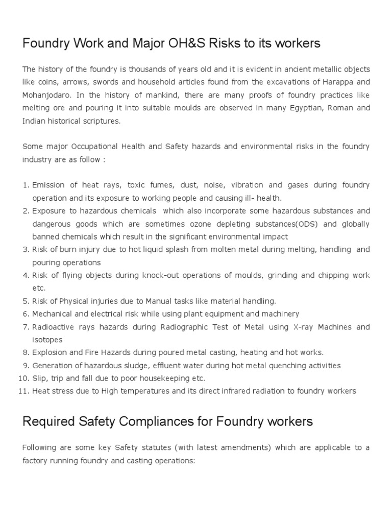 Foundry-Occupational Health and Safety Requirements | PDF ...