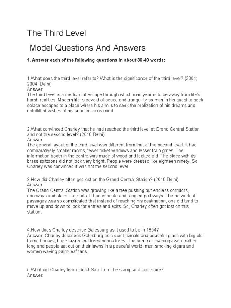 The Third Level Model Questions and Answers: 1. Answer Each of The ...