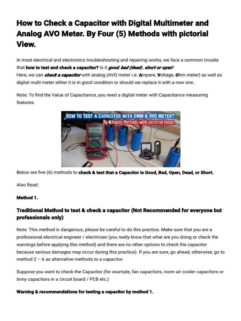 How To Check A Capacitor With Digital Multimeter and Analog AVO Meter ...