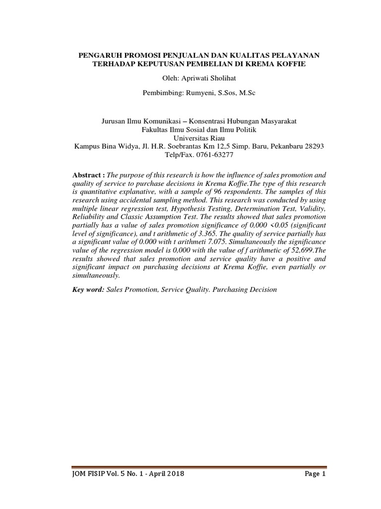 Pengaruh Promosi Penjualan Dan Kualitas Digabungkan | PDF