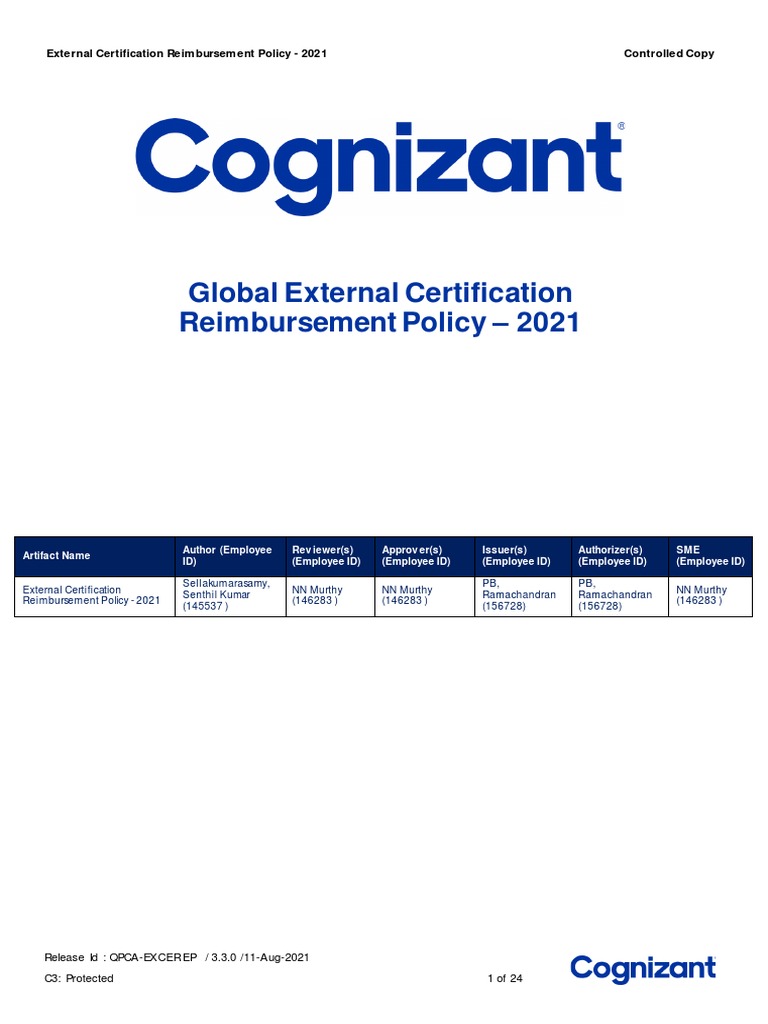 Global External Certification Reimbursement Policy 2021 | PDF | Project ...