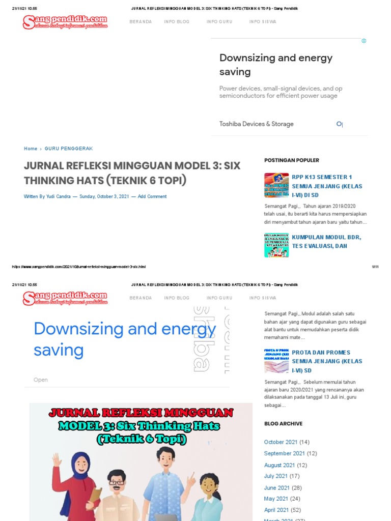 Jurnal Refleksi Mingguan Model 3 - Six Thinking Hats (Teknik 6 Topi ...