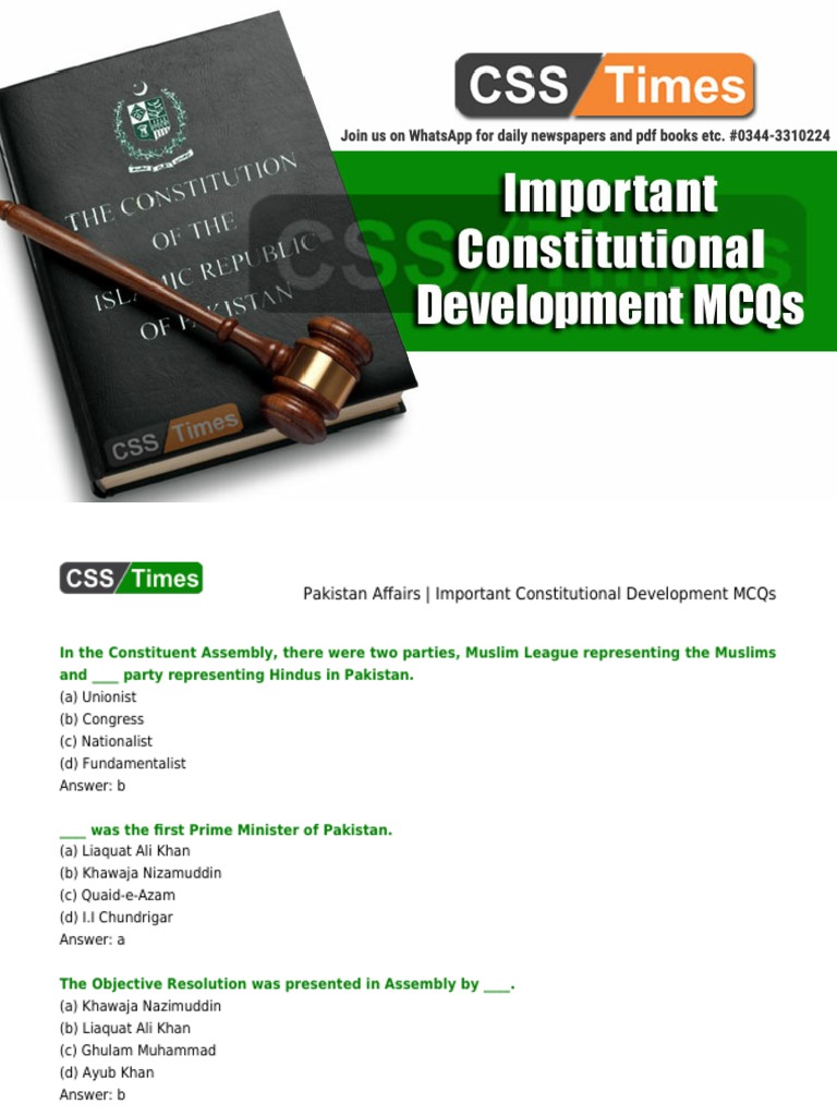 Pakistan Constitution MCQs Overview | PDF | Pakistan Movement ...