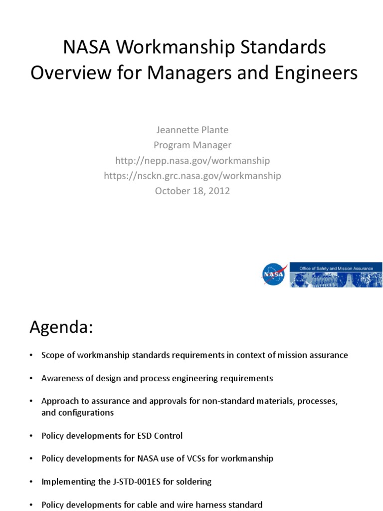 NASA Workmanship Standards Overview For Managers and Engineers ...
