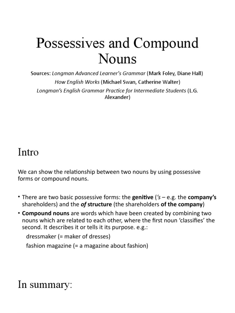 Possessives and Compound Nouns | PDF