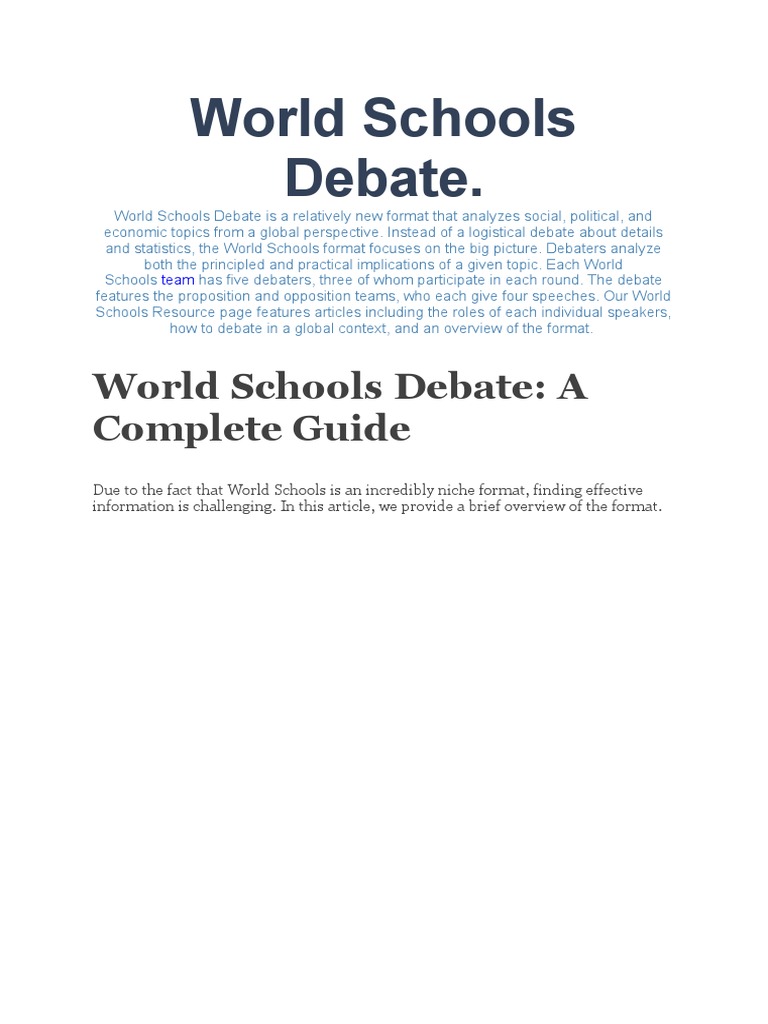 World Schools Debate: A Complete Guide | PDF