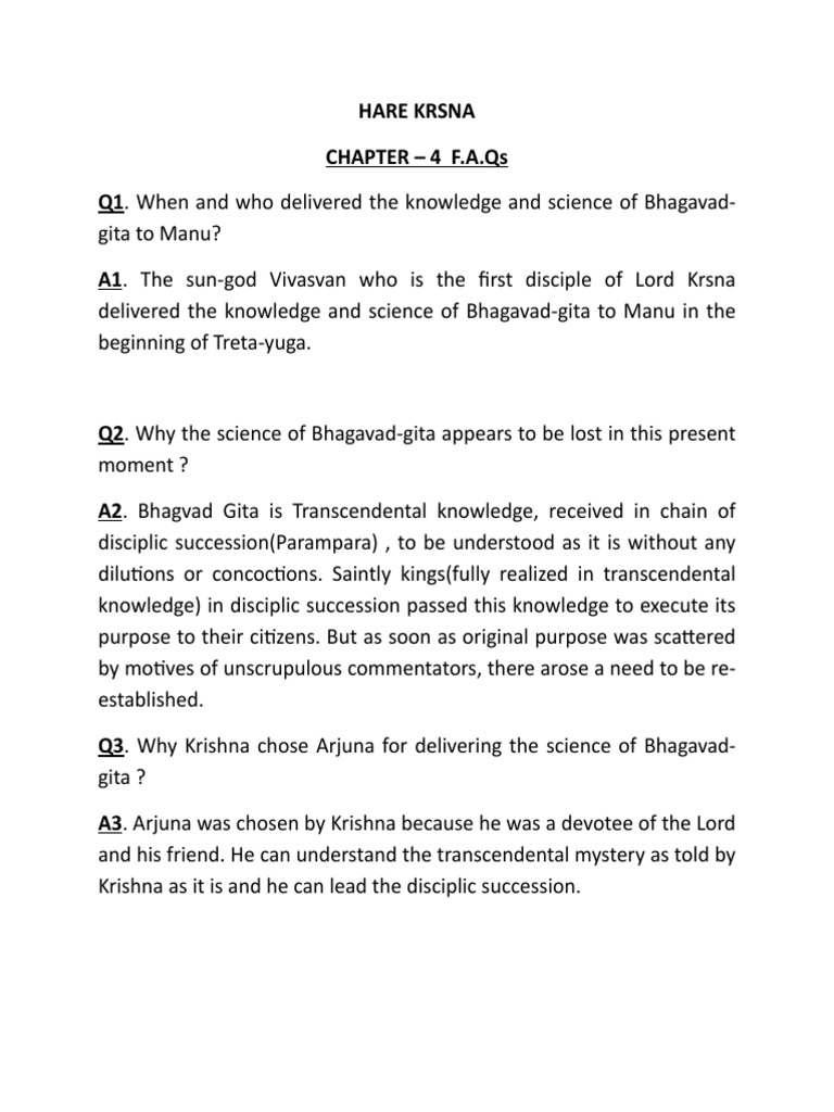 BG Chapter 4 Eng FAQ Final | PDF | Bhagavad Gita | Krishna
