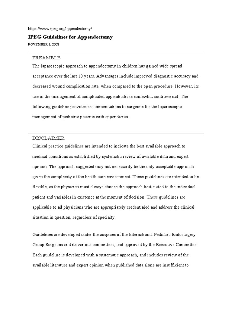 IPEG Guidelines - Appendicitis | PDF | Surgery | Medicine