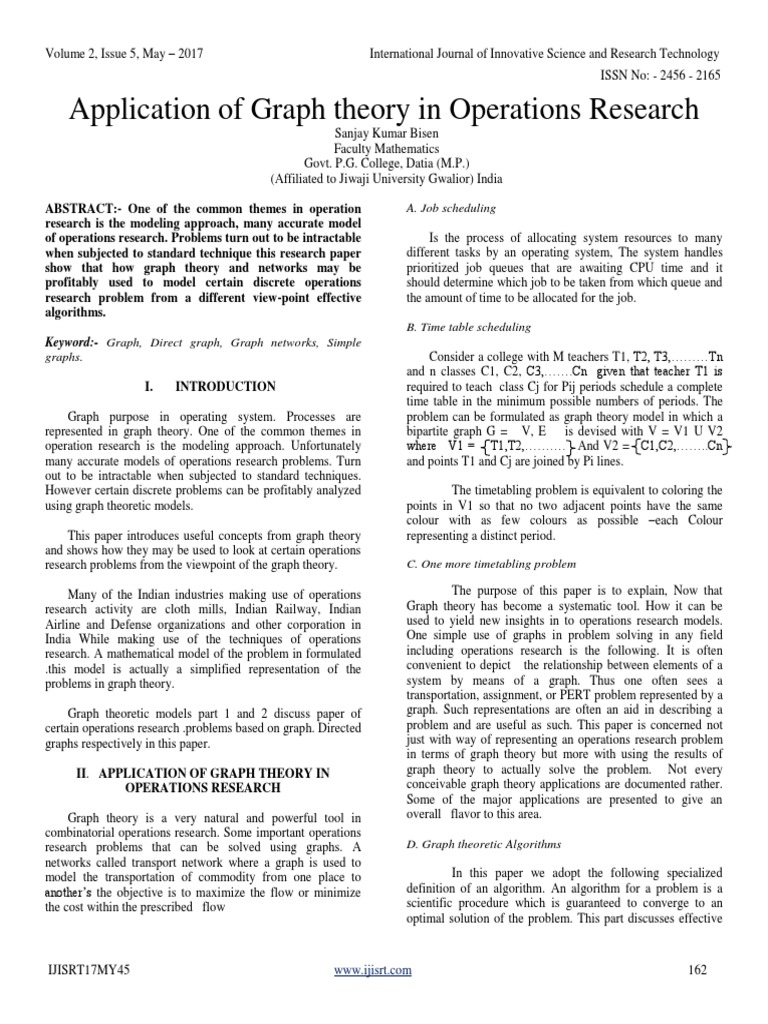 Application of Graph Theory in Operations Research | PDF | Vertex (Graph Theory) | Theoretical ...