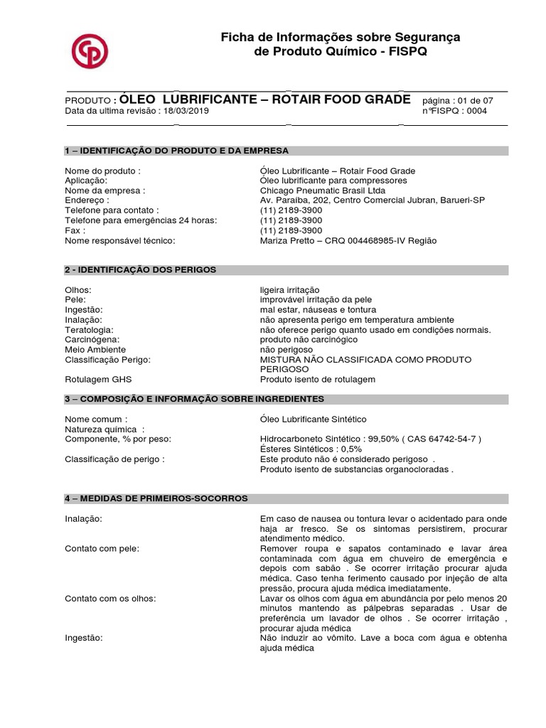Rotair Food Grade Fispq 2019 | PDF | Combustão | Solubilidade
