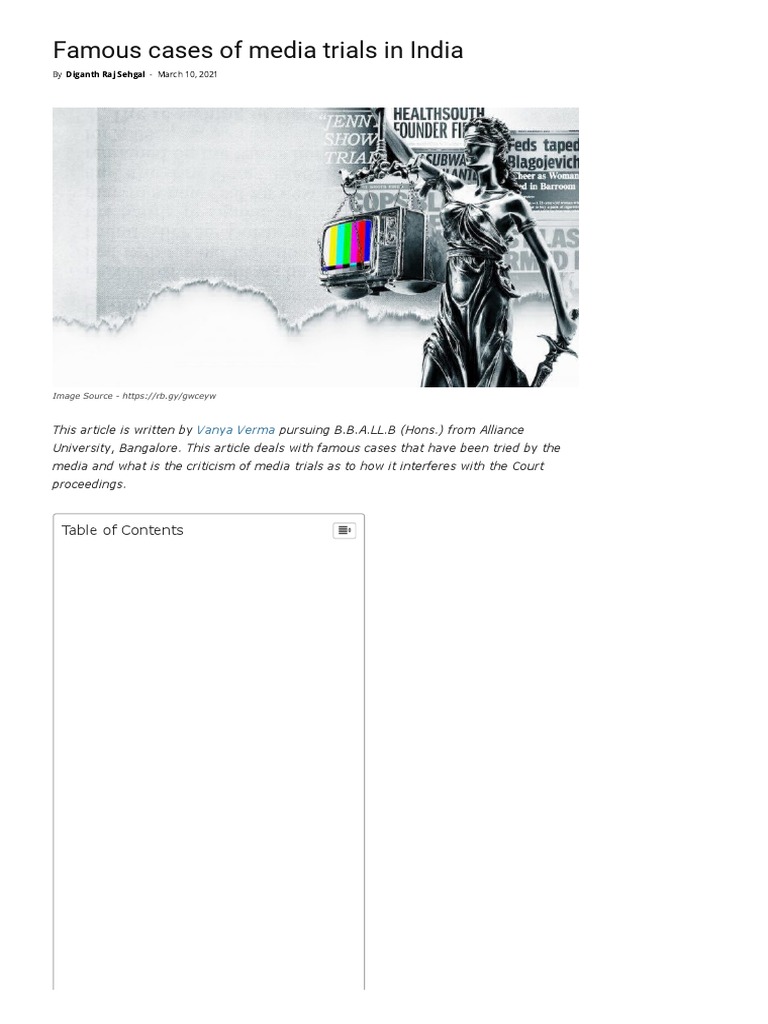 Famous Cases of Media Trials in India - Ipleaders | PDF | Contempt Of ...