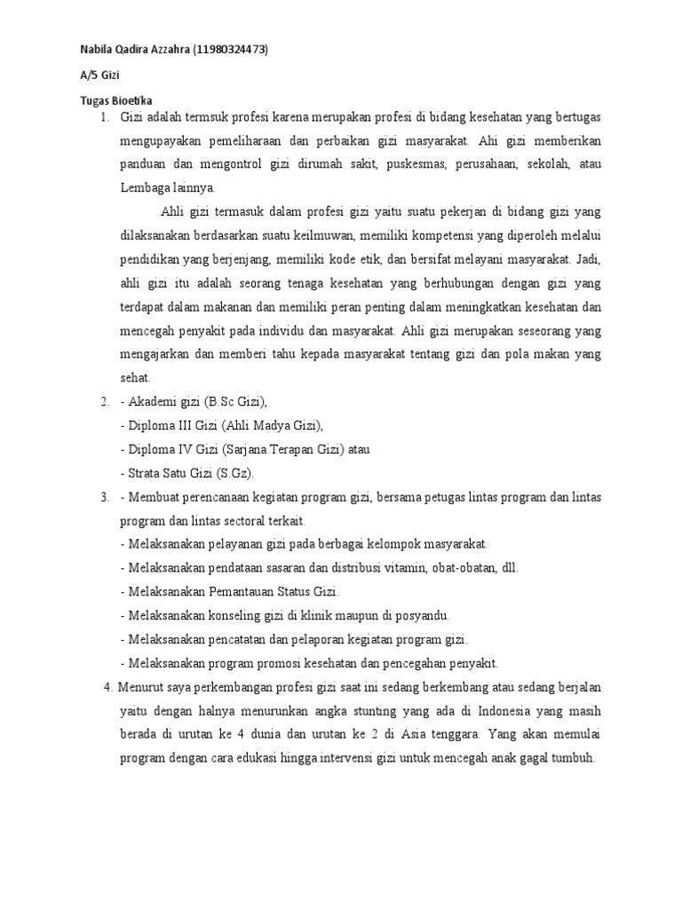 Nabila Qadira Azzahra Tugas Bioetika Profesi | PDF
