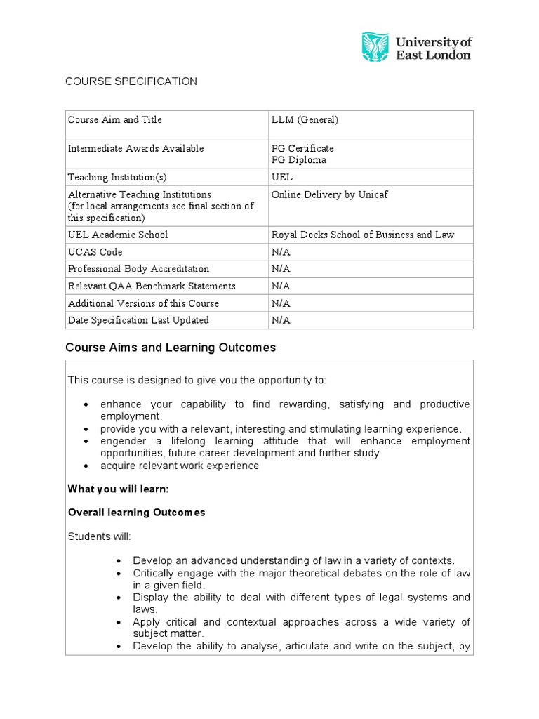 02 LLM Course Specification | PDF | Educational Assessment | Learning