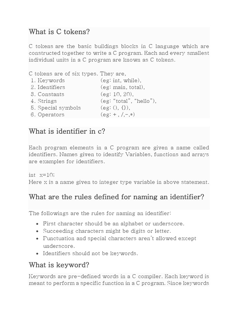 What Is C Tokens Pdf Variable Computer Science C Programming