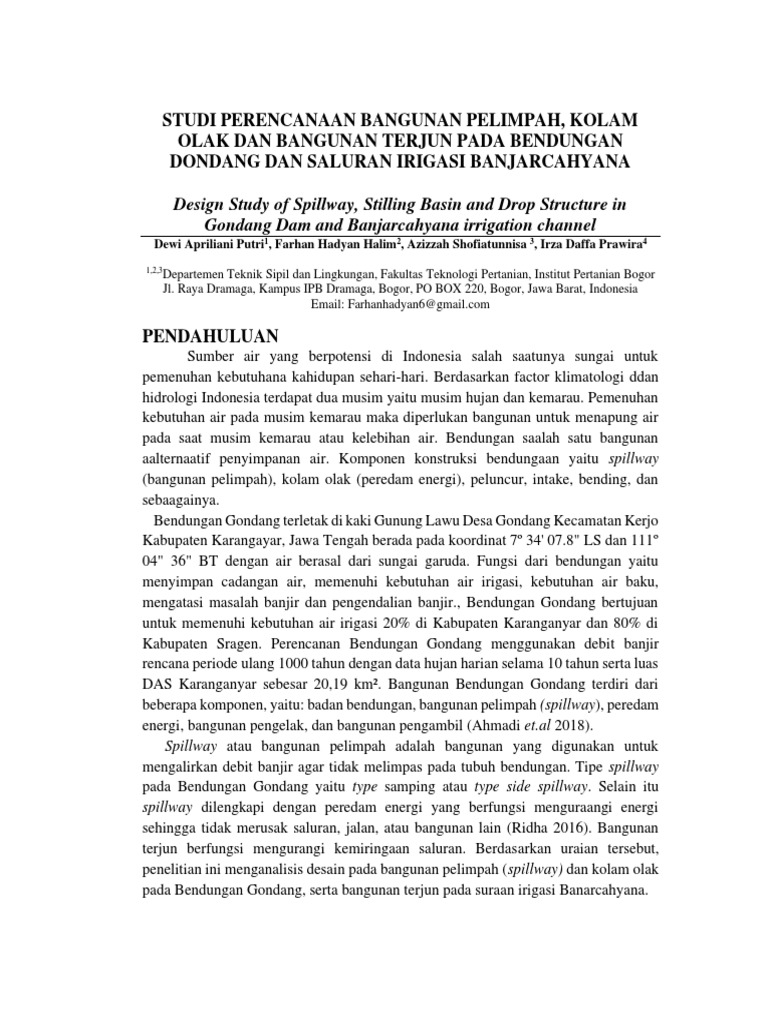 Bangunan Hidrolika - Kolam Olak, Bangunan Terjun, Spillway | PDF