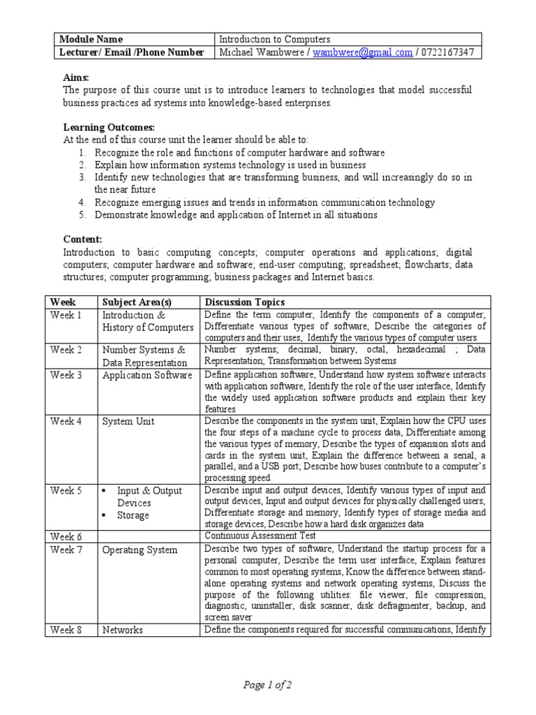 Introduction To Computers Outline | PDF | Computer Network | Software