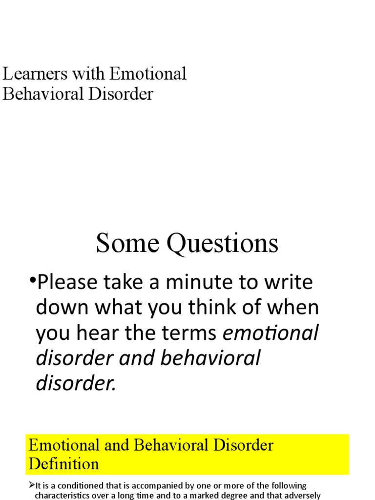 Learners With Emotional Behavioral Disorder | PDF | Mental Disorder ...