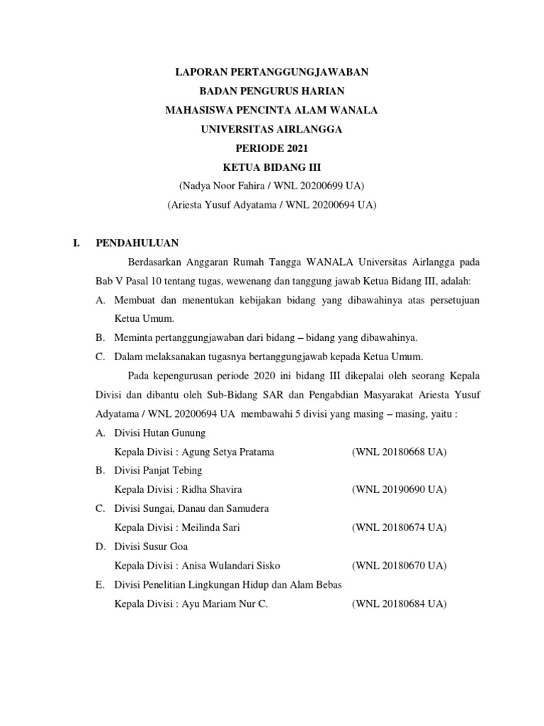 Laporan Pertanggungjawaban WANALA 2021 | PDF | Seni | Sains & Matematika