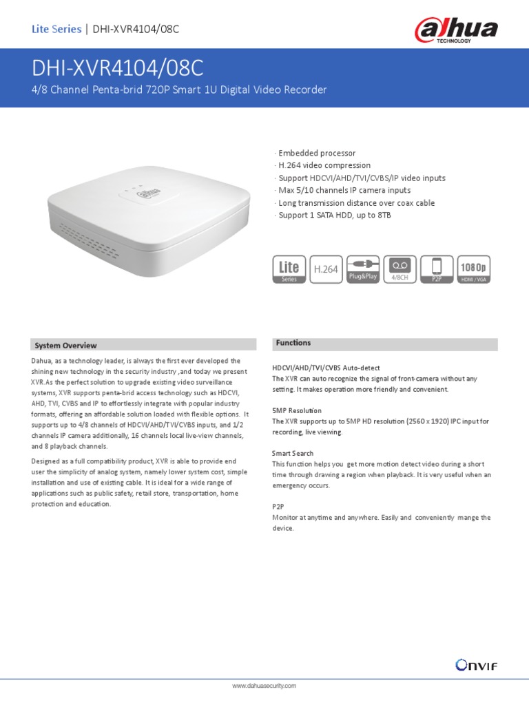 DHI-XVR4104C 4108C Datasheet 20170505 | PDF