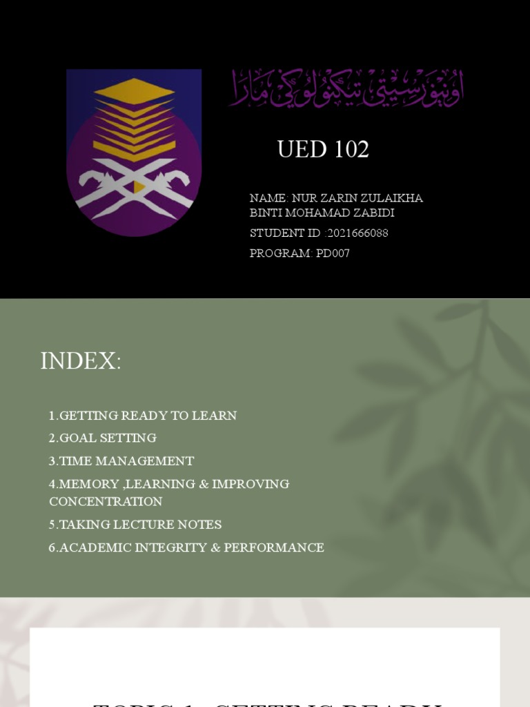 Ued 102 UITM | PDF | Goal | Learning Styles