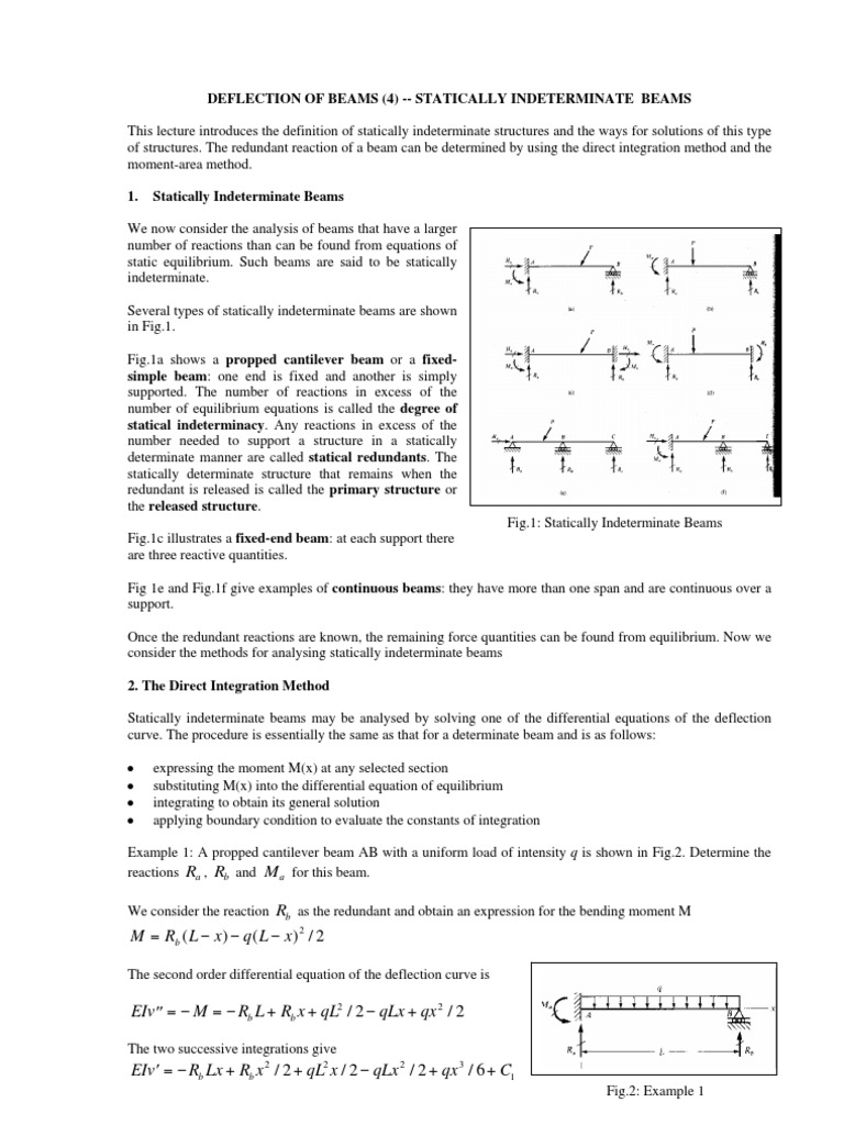 Statically Indeterminate Beams | PDF | Beam (Structure) | Equations