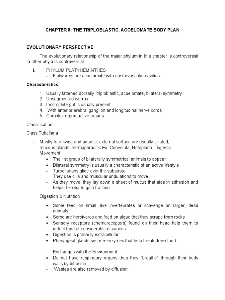 Chapter 8: The Triploblastic, Acoelomate Body Plan | PDF | Zoology ...