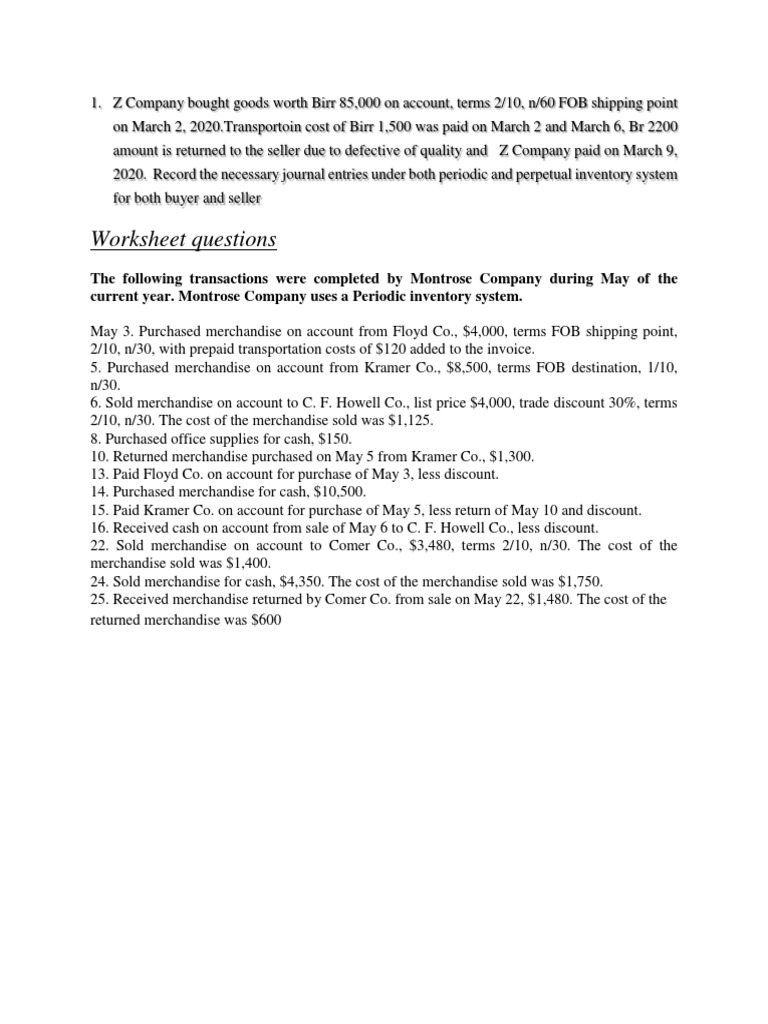 Journal Entries for Purchases, Sales, Returns, Payments and Inventory ...