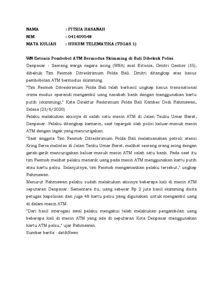 Tugas 1 Hukum Telematika | PDF