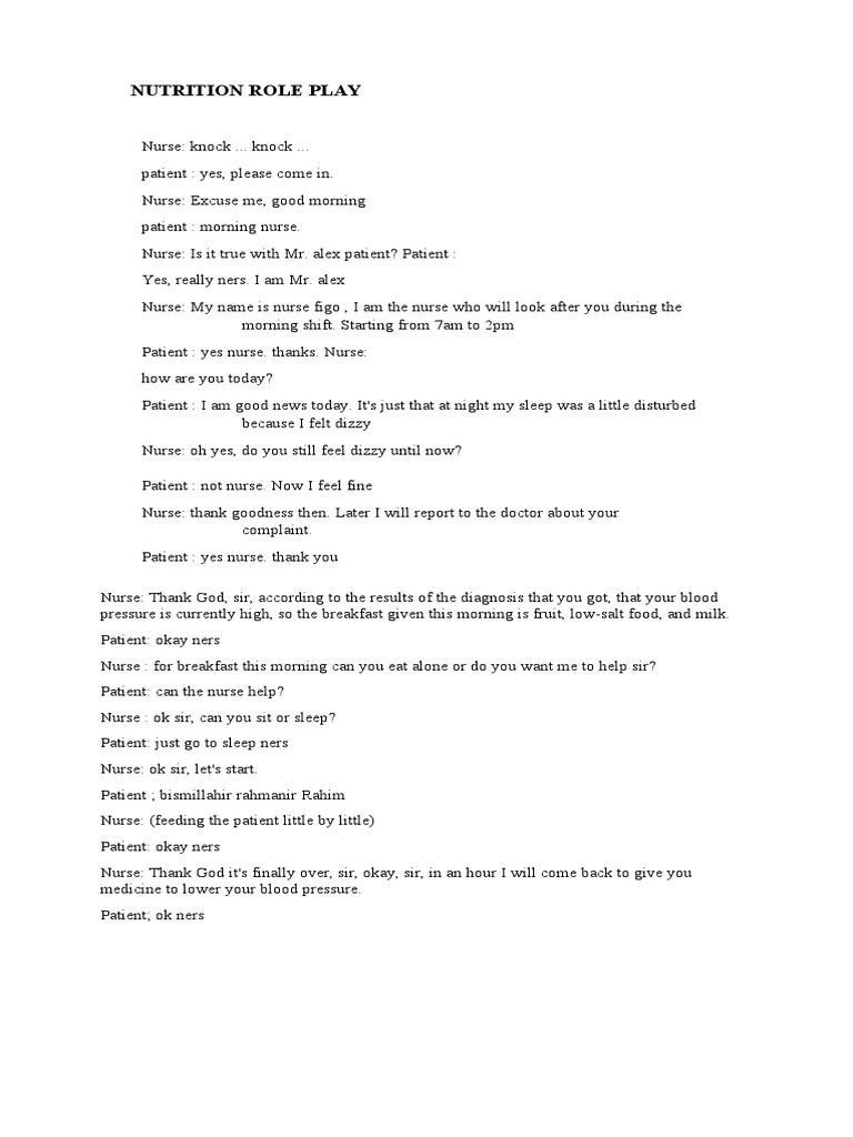 Nutrition Role Play | PDF