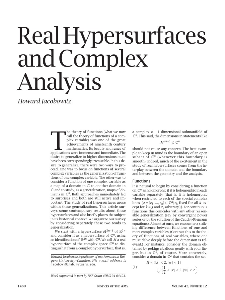 Jacobowitz H - Real Hypersurfaces and Complex Analysis | PDF | Holomorphic Function | Complex ...