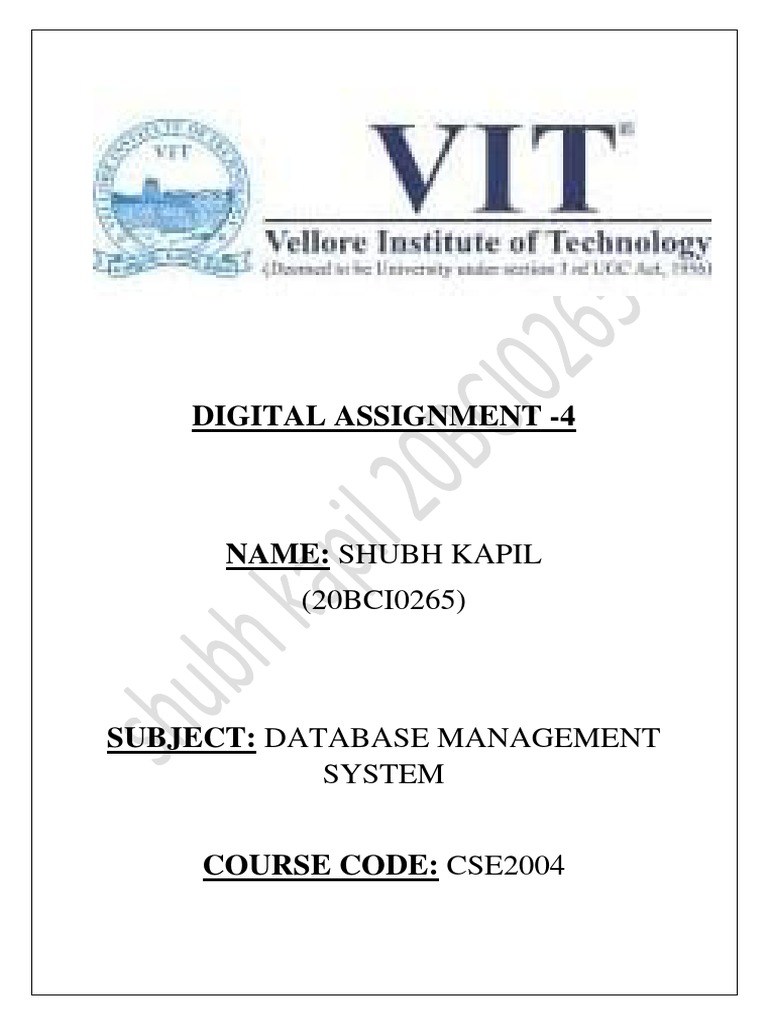 Digital Assignment - 4 | PDF | Pl/Sql | Sql