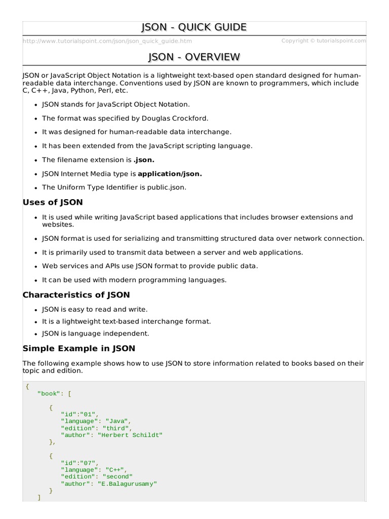 Json - Quick Guide Json - Overview | Descargar gratis PDF | Ajax ... Json - Quick Guide Json - Overview | Descargar gratis PDF | Ajax ...