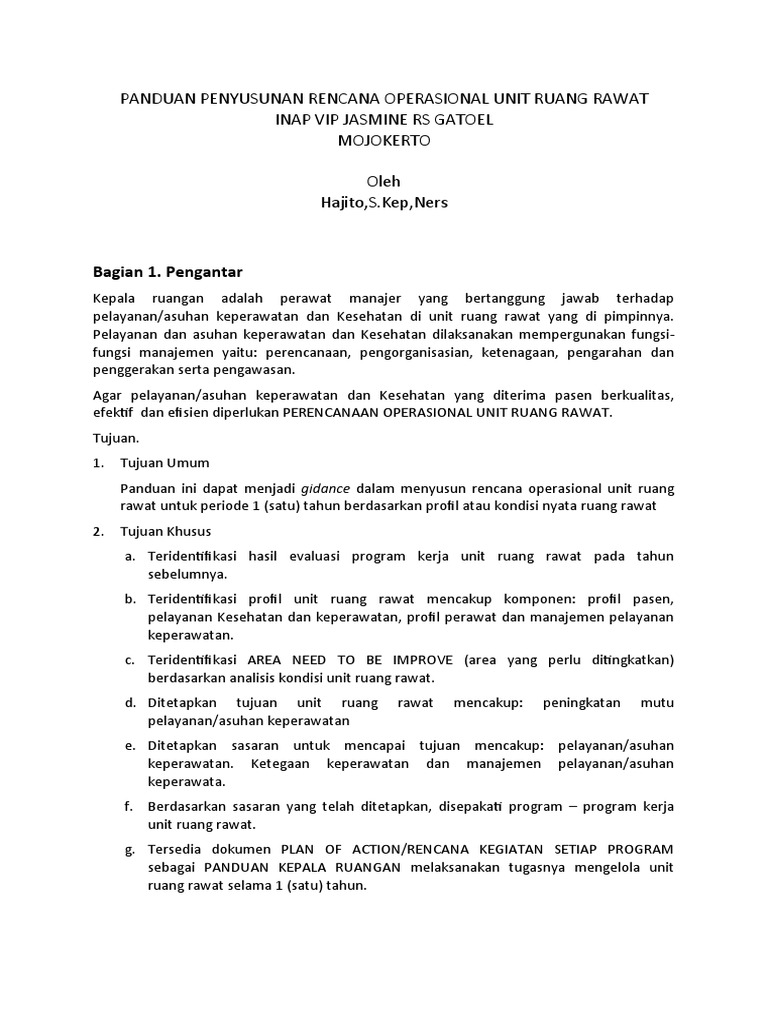 Rencana Operasional Ruang Rawat Inap VIP | PDF