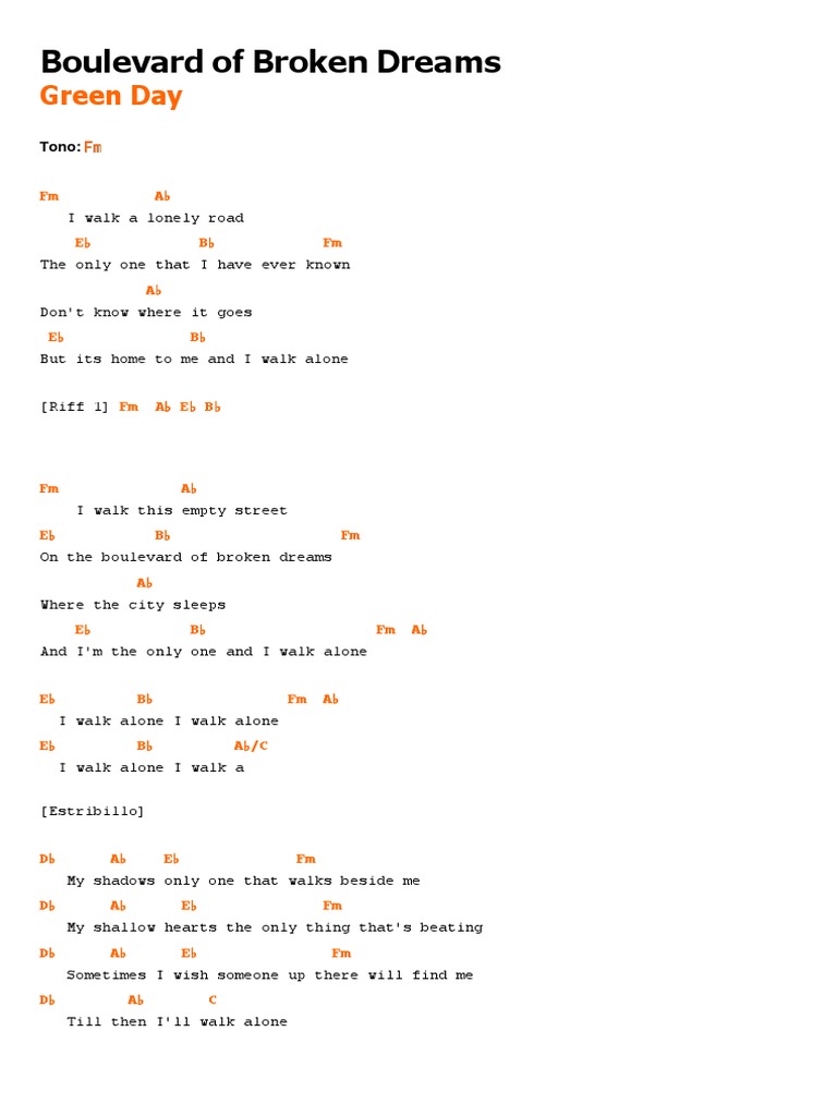 Guitar Chords For Boulevard Of Broken Dreams