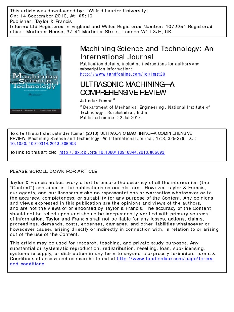 Machining Science and Technology: An International Journal | PDF ...