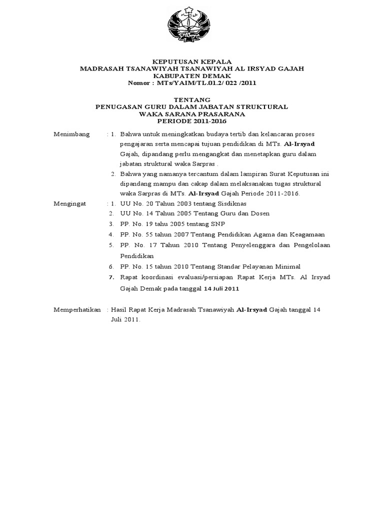 SK Waka Sarpras | PDF