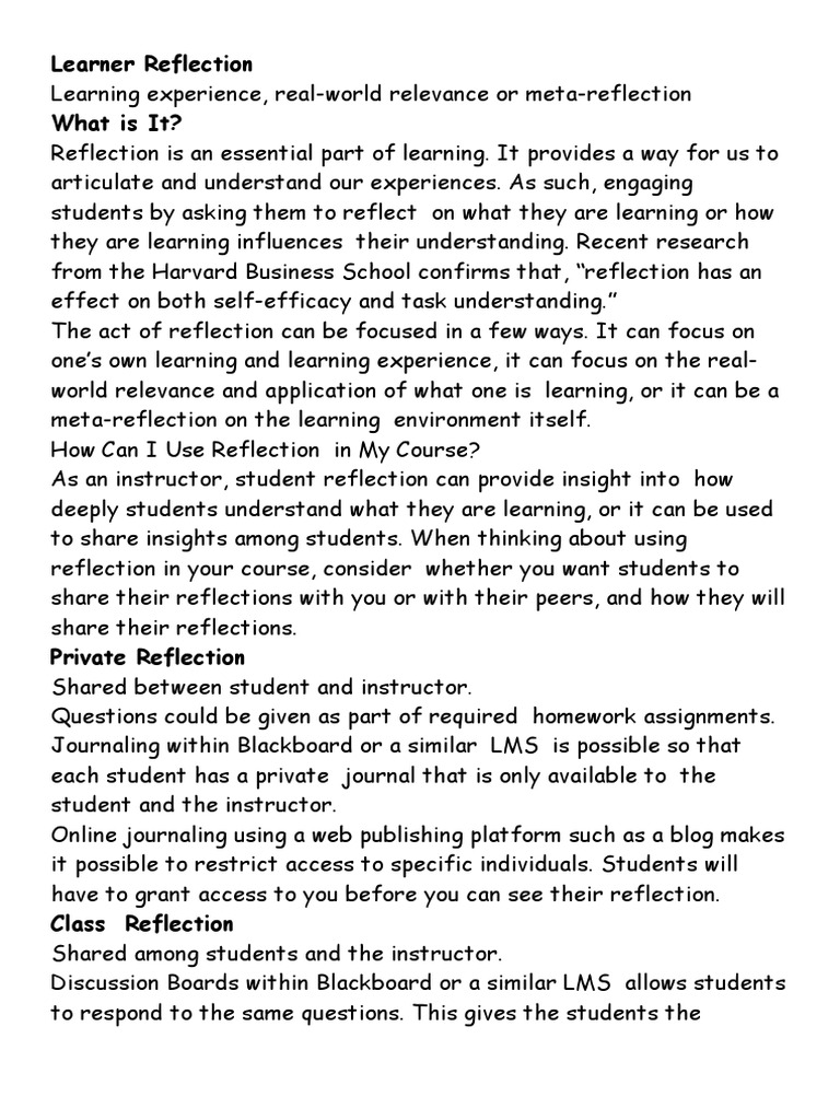 Learner Reflection What Is It? | PDF | Learning | Critical Thinking