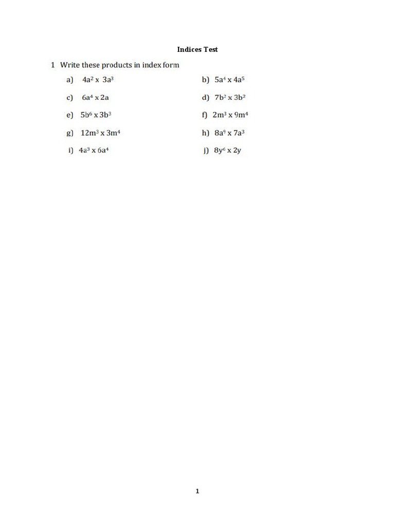 Indices Test | PDF