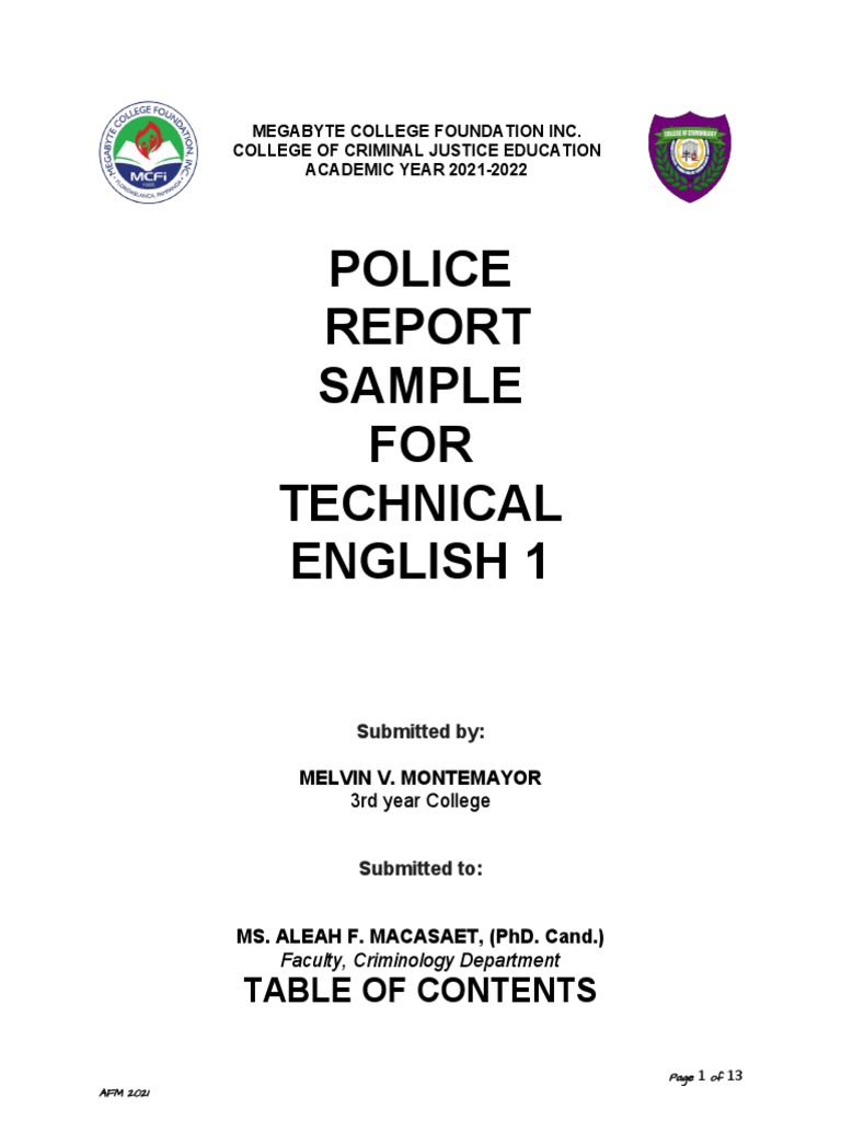 Cdt. Montemayor, Melvin v. - Police Report Sample (For Midterm) | PDF ...