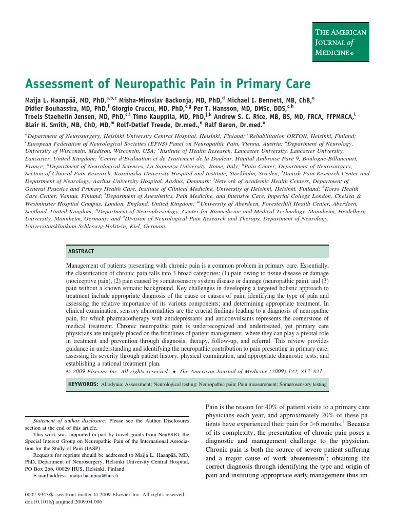 Assessment of Neuropathic Pain in Primary Care: Supplement Issue | PDF ...