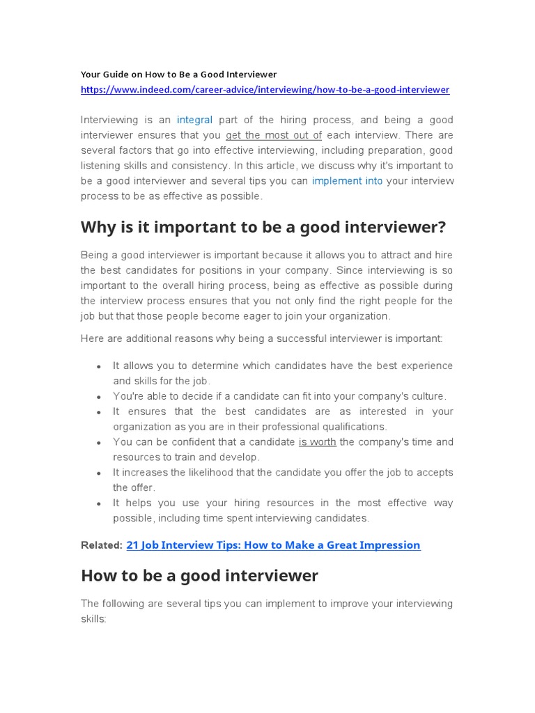 W5 (Optional) - Your Guide On How To Be A Good Interviewer | PDF ...