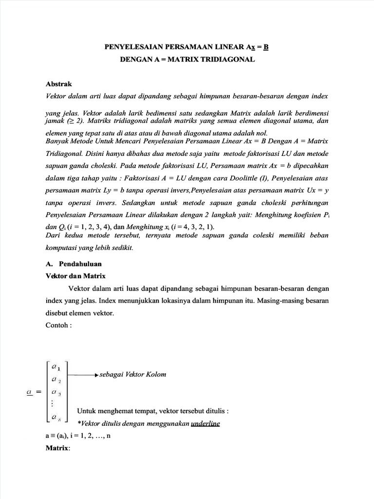 Penyelesaian Persamaan dengan Matriks Tridiagonal | PDF