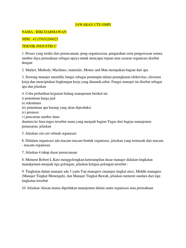 Jawaban Uts Ompi-Rikidarmawan | PDF | Pengembangan Diri
