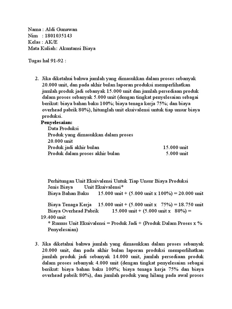 Aldi Gunawan - 1801035143 - Tugas Hal 91-92 - AK E | PDF