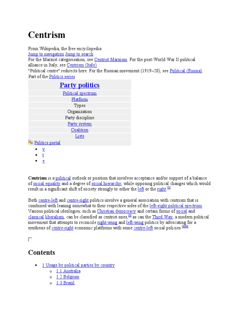 Centrism: Party Politics | PDF | Centrism | Political Spectrum