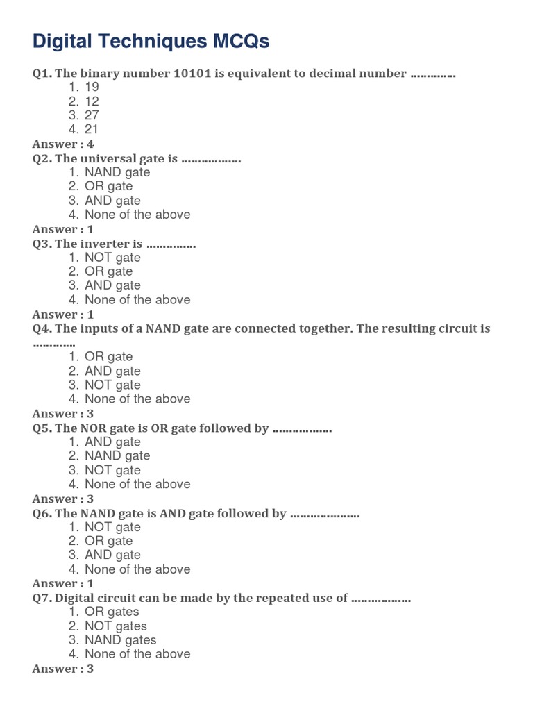 Digital Techniques (DTE) MCQ2 | PDF | Logic Gate | Computer Architecture
