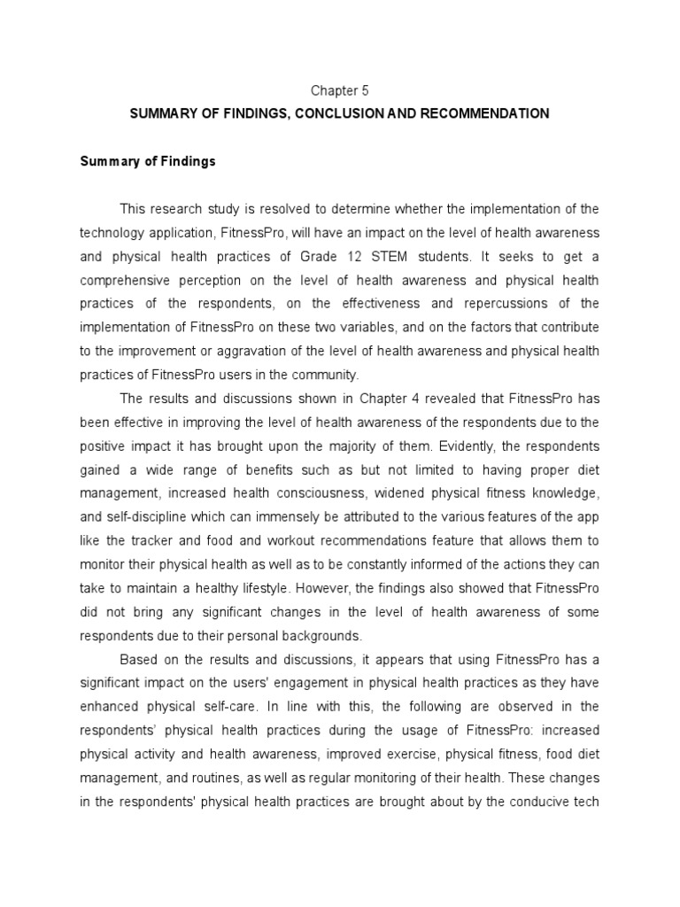 Summary of Findings, Conclusion and Recommendation | PDF | Physical ...