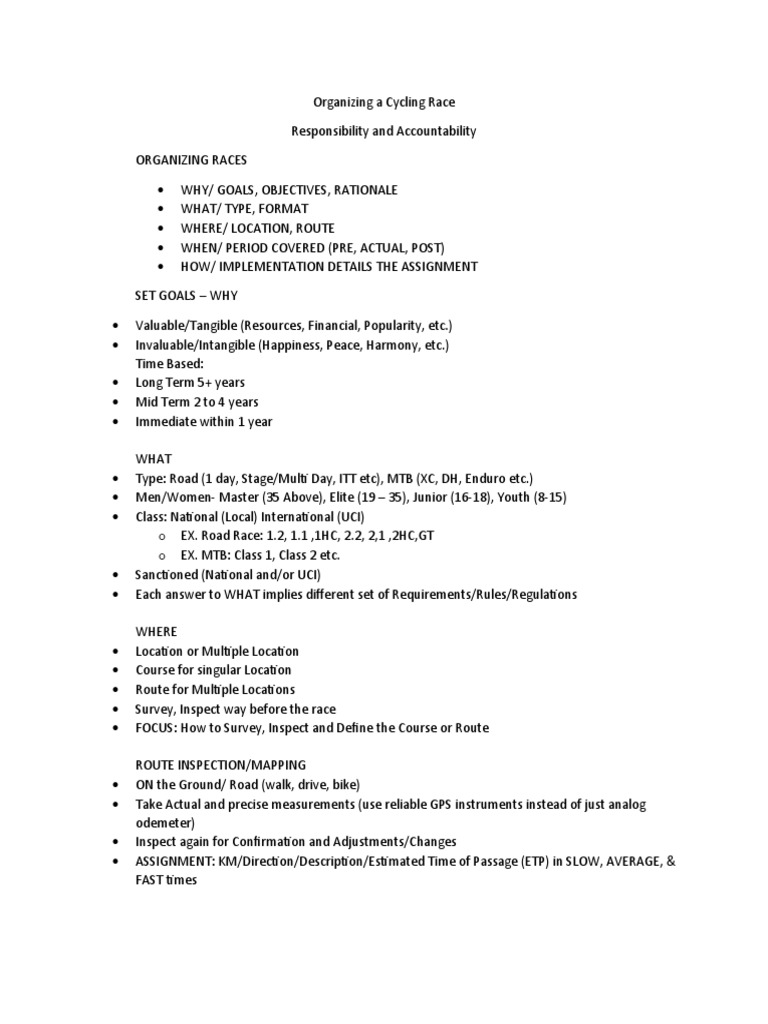 Organizing A Cycling Race | PDF | Surveying