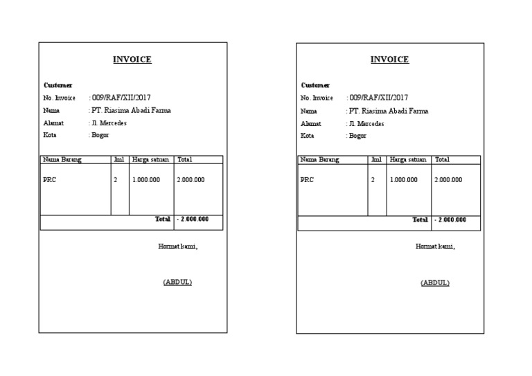 Invoice PT. Riasima Abadi Farma | PDF | Teknologi & Rekayasa